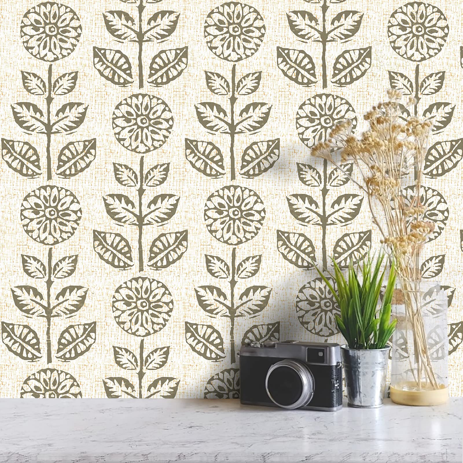 Wudnaye Floral Peel and Stick Wallpaper Vintage Floral Decorative Wall Paper 17.7 inch × 118 inch Tulip Self Adhesive Removable Wallpaper Floral Contact Paper Retro Farmhouse Flower Wallpaper Vinyl