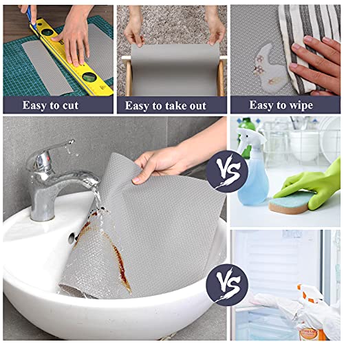 Hersvin Shelf Liner, 23.6"x118.1" Non-Adhesive Drawer Liners EVA Kitchen Cupboard Cabinet Covering Undersink Mat Washable Fridge Lining Paper for Home Office (Light Gray/Dot)