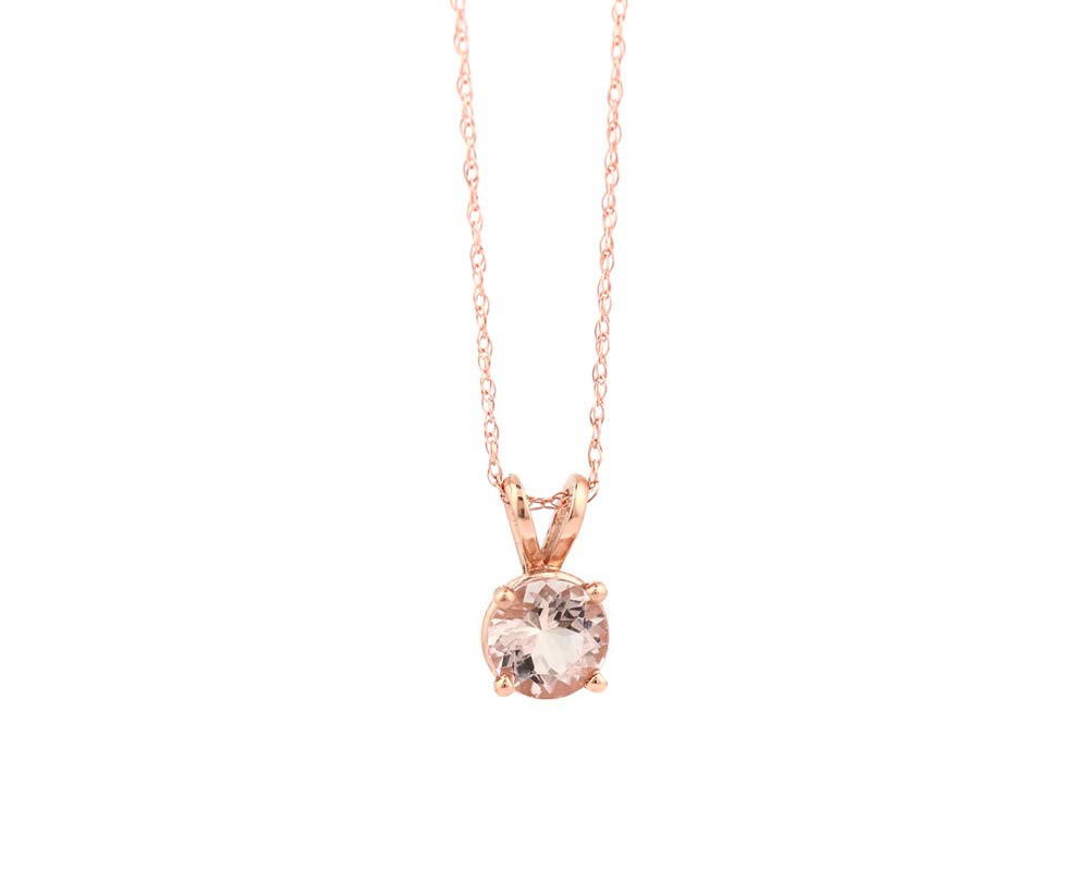 GNG 10k Rose Gold Natural Morganite Solitaire Pendant Necklace, 18" (6mm Round Morganite)
