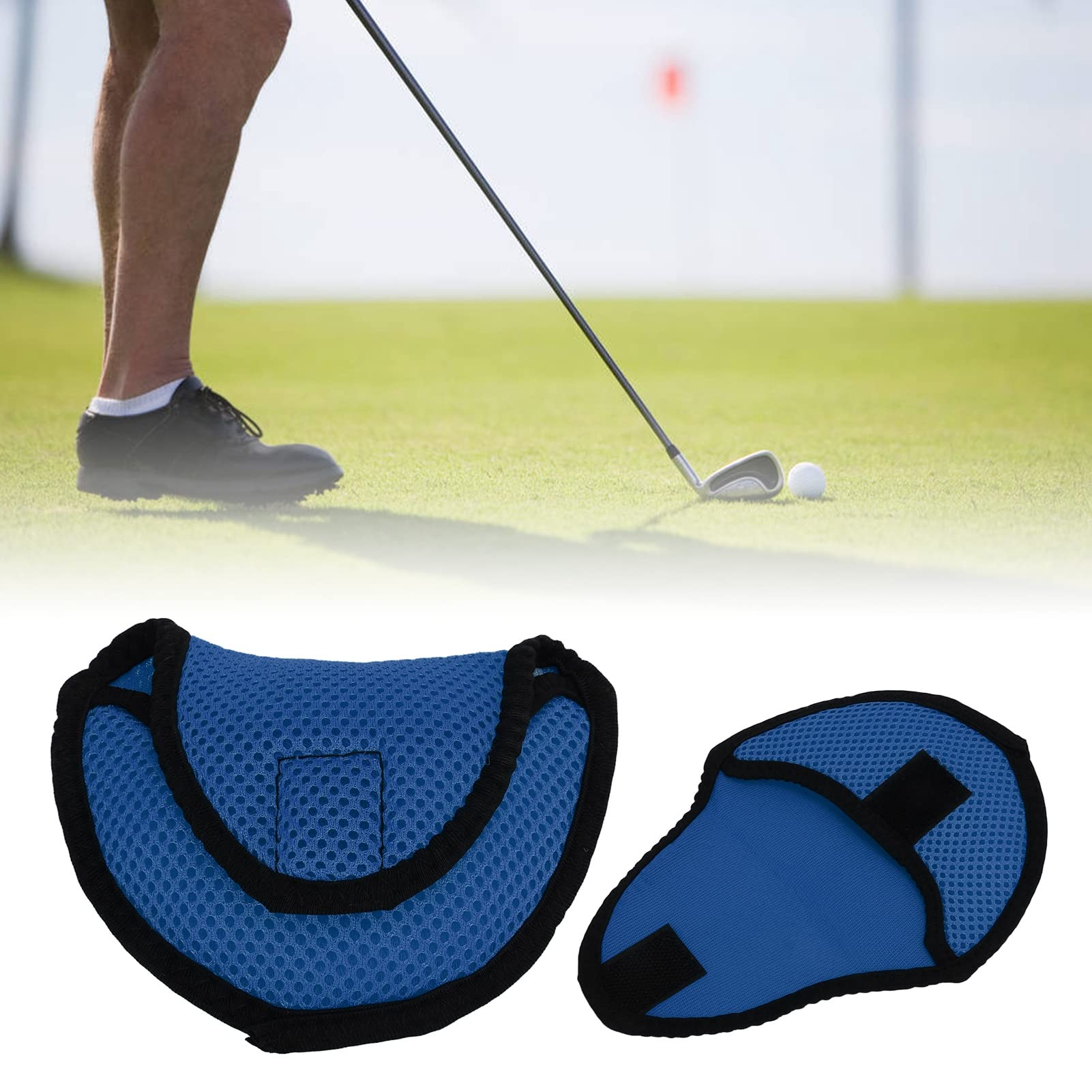 Headcover Protector Bag, Washable Woven Compact Durable Mallet Putter Protector Bag with Fastening Tape for Protecting Club(Blue)
