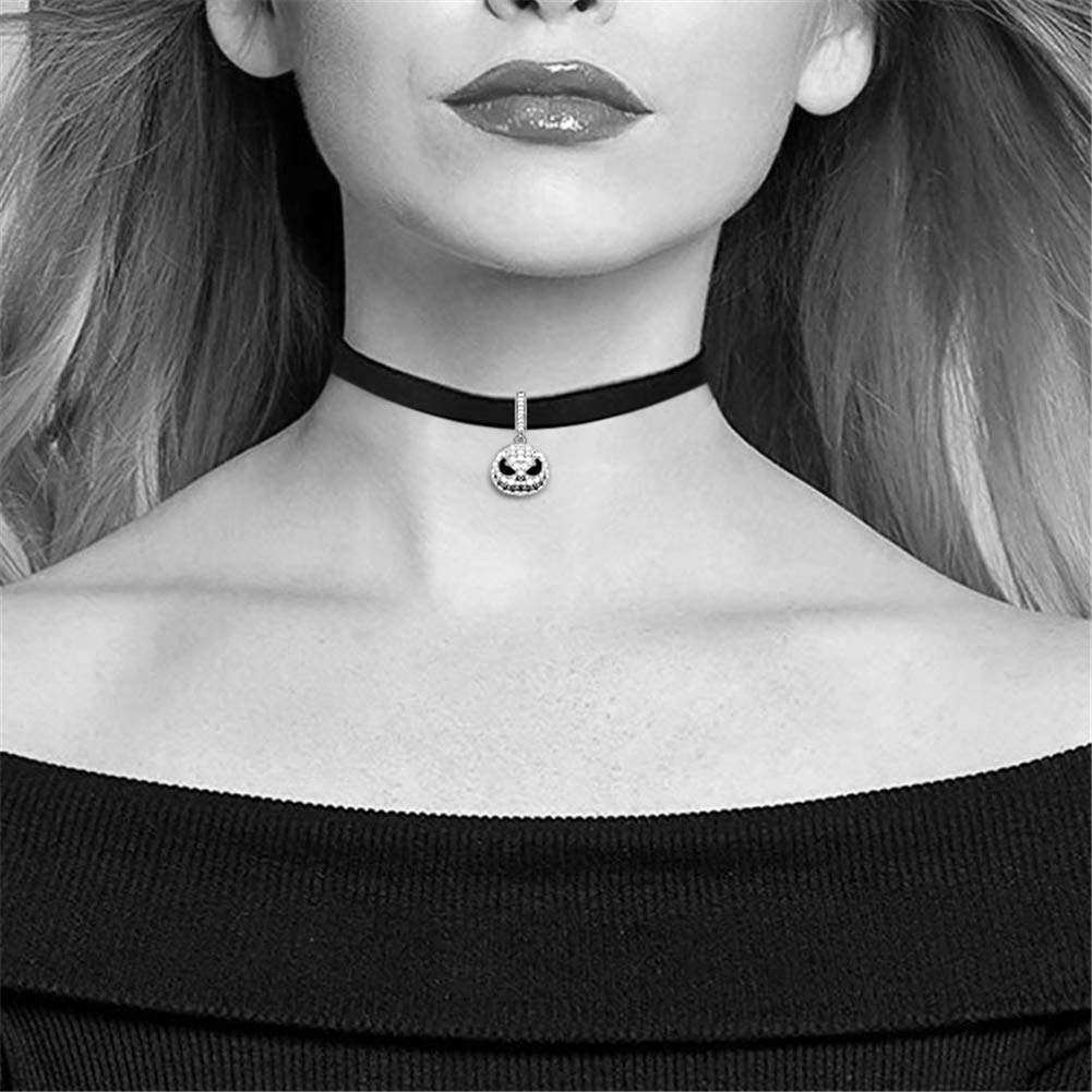 GNOCE "Jack Skull Sterling Silver Choker inlaid Adjustable Chain Pendant Necklace with Czs Christmas Jewelry Gift for Women