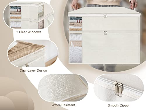 StorageWorks 135L Large Storage Bags, Storage Containers for Clothes, Blanket Storage Bags with Dual Zipper, Clear Window Storage Bins, Beige, 2-Pack