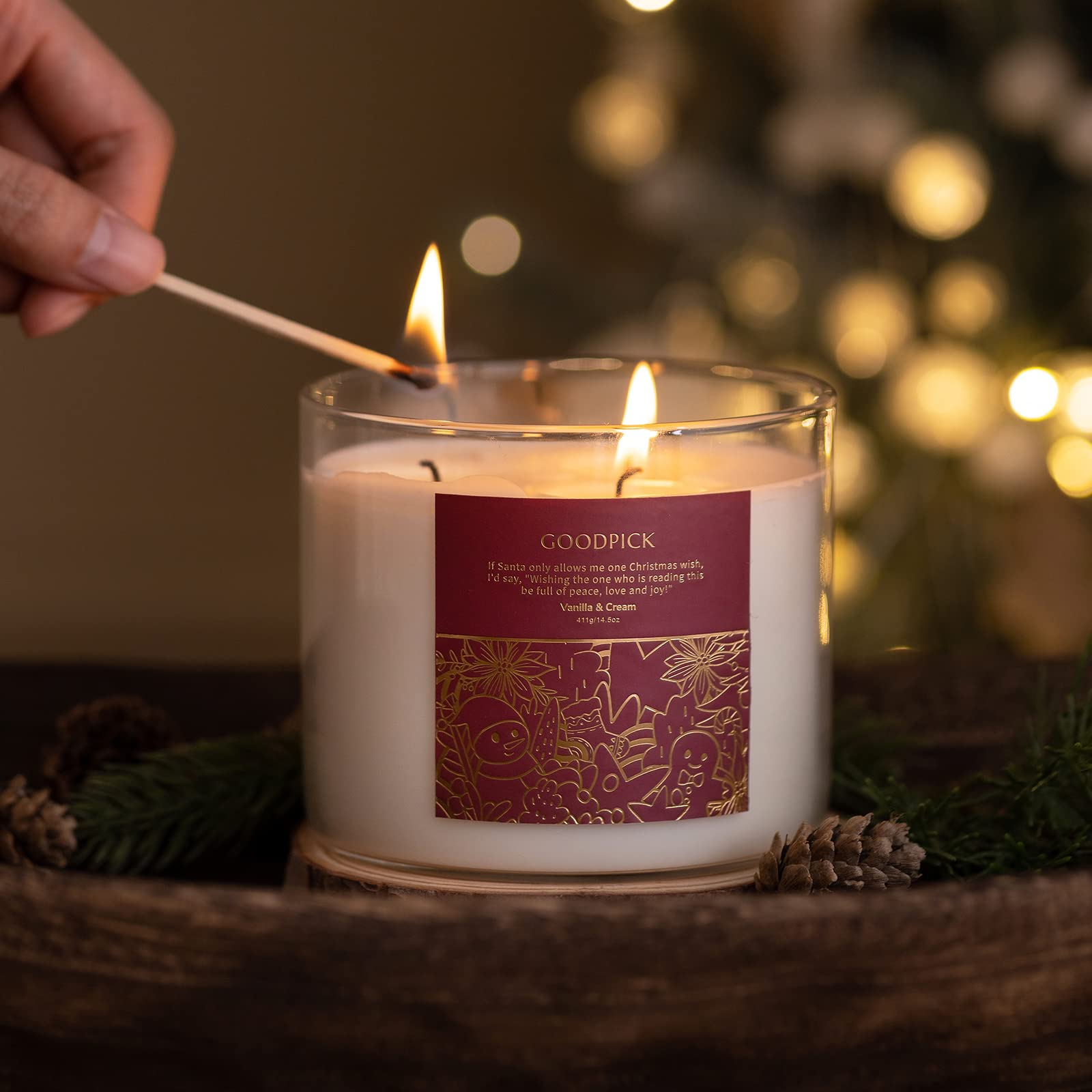 Goodpick Vanilla Scented Candles, Strong Scented Soy Candles Gifts for Women, Large Scentsational Candles, 3 Wick Candles, 14.5 Oz, Includes Lid