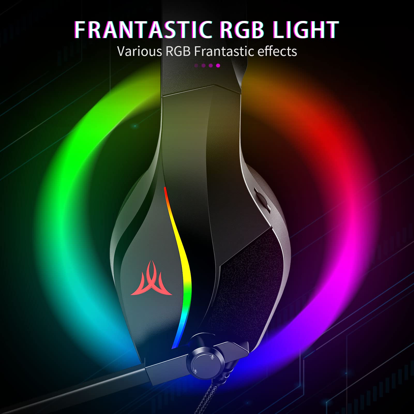 Gaming Headset for Ps4 PC Xbox one Ps5 Controller, Professional Gaming Headset with Noise Cancelling Mic and RGB Light, Spatial Surround Sound, Headset with High Protein Memory Foam Earpads and Mic