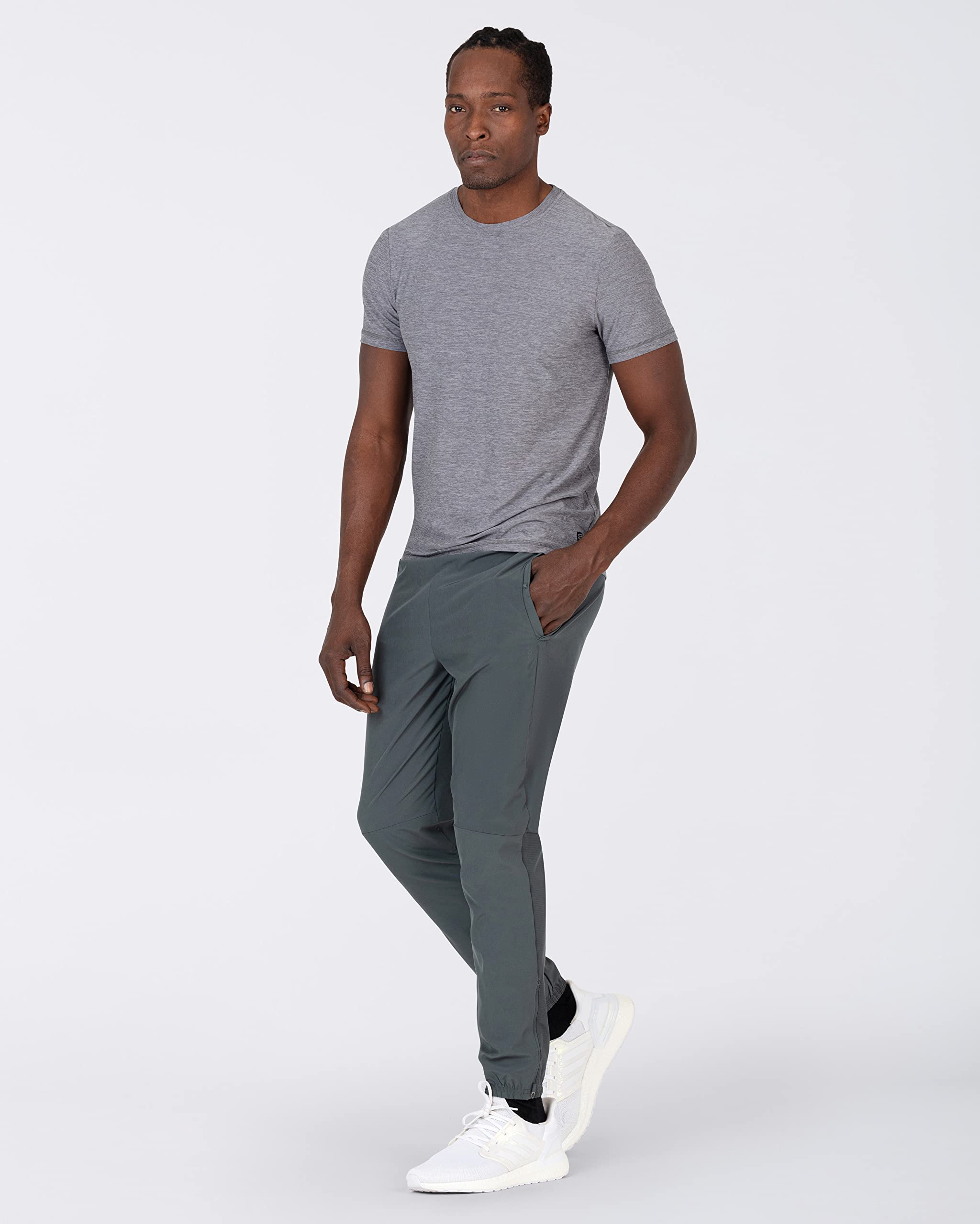 Layer 8 2 Pack Mens Workout Shirts- Dry-Fit Moisture Wicking Tech Athletic Performance Running Gym Crew Neck Tshirts for men (Med. Grey Heather/White Solid, Medium)