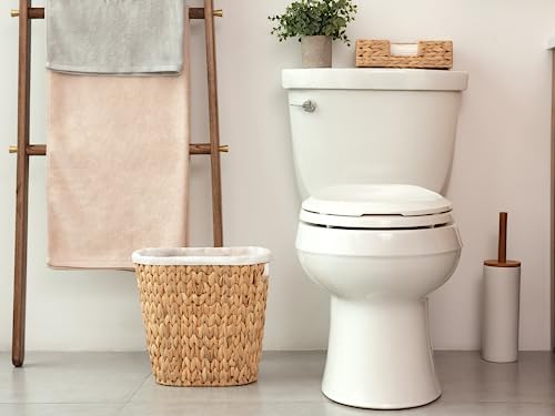 StorageWorks Wicker Waste Basket, Wicker Trash Basket with Built-in Handles, Handwoven Water Hyacinth Trash Can, Wicker Garbage Can for Bedroom, Bathroom, 1 Pack