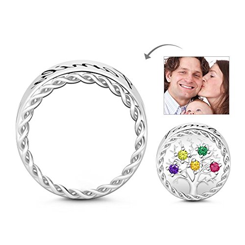 GNOCE Custom Photo Charm Personalized Photo Charm 925 Sterling Silver Pendant for Bracelets Necklaces (Family Tree Rund)