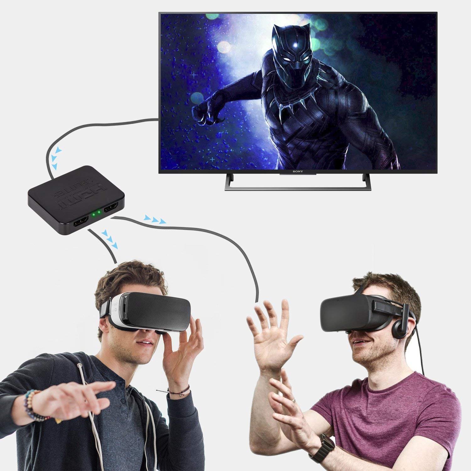 HDMI Splitter 1 in 2 Out, HDMI Splitter 1 x 2 Amplifier for Dual Duplicate Monitors Support 3D 4K@30HZ Full HD 1080P for Xbox PS4 Blu-Ray Player HDTV