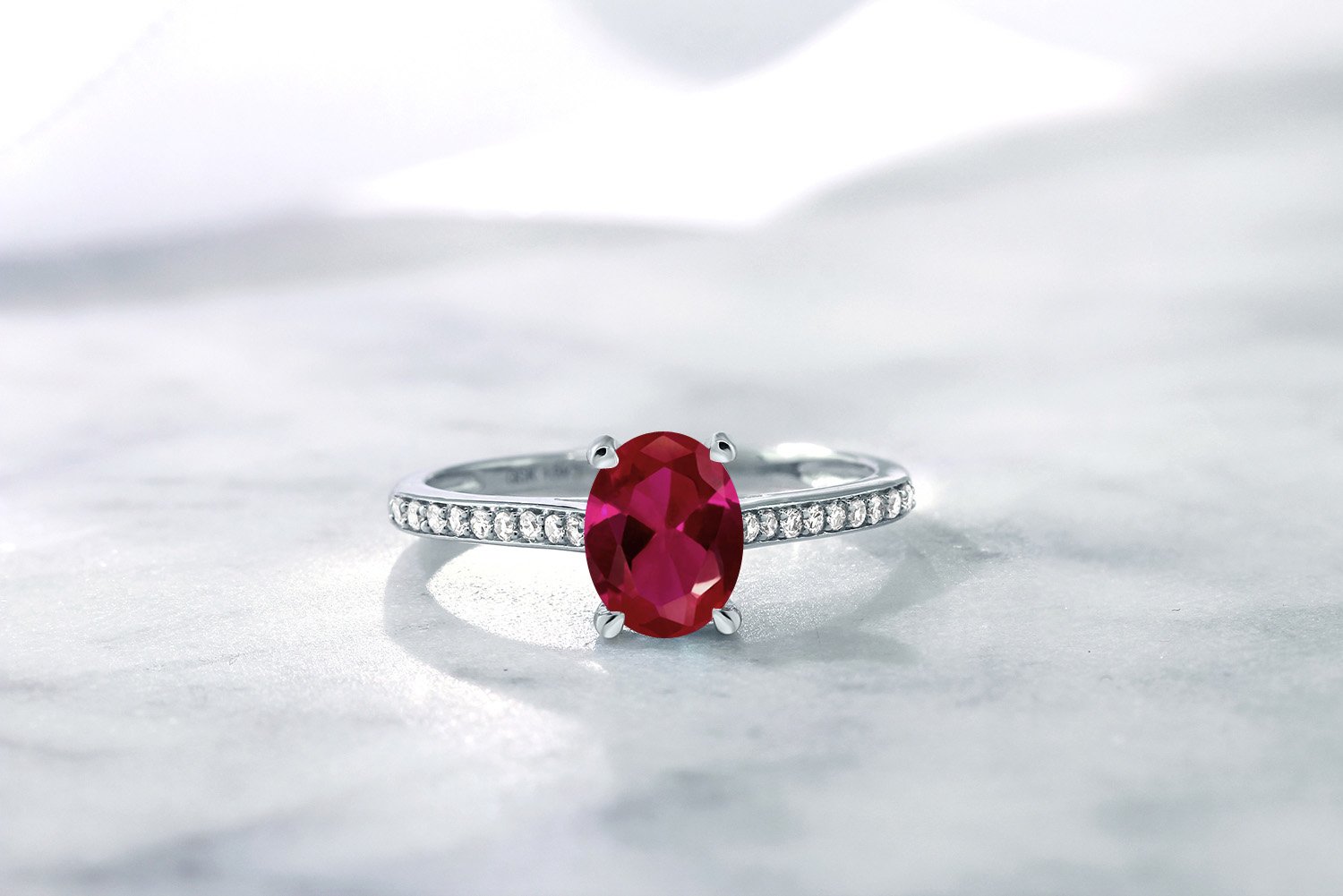 Gem Stone King 10K White Gold Gemstone Birthstone and White Diamond Engagement Ring | Oval 8X6MM | Wedding Anniversary Promise Ring For Women | Available In Size 5, 6, 7, 8, 9