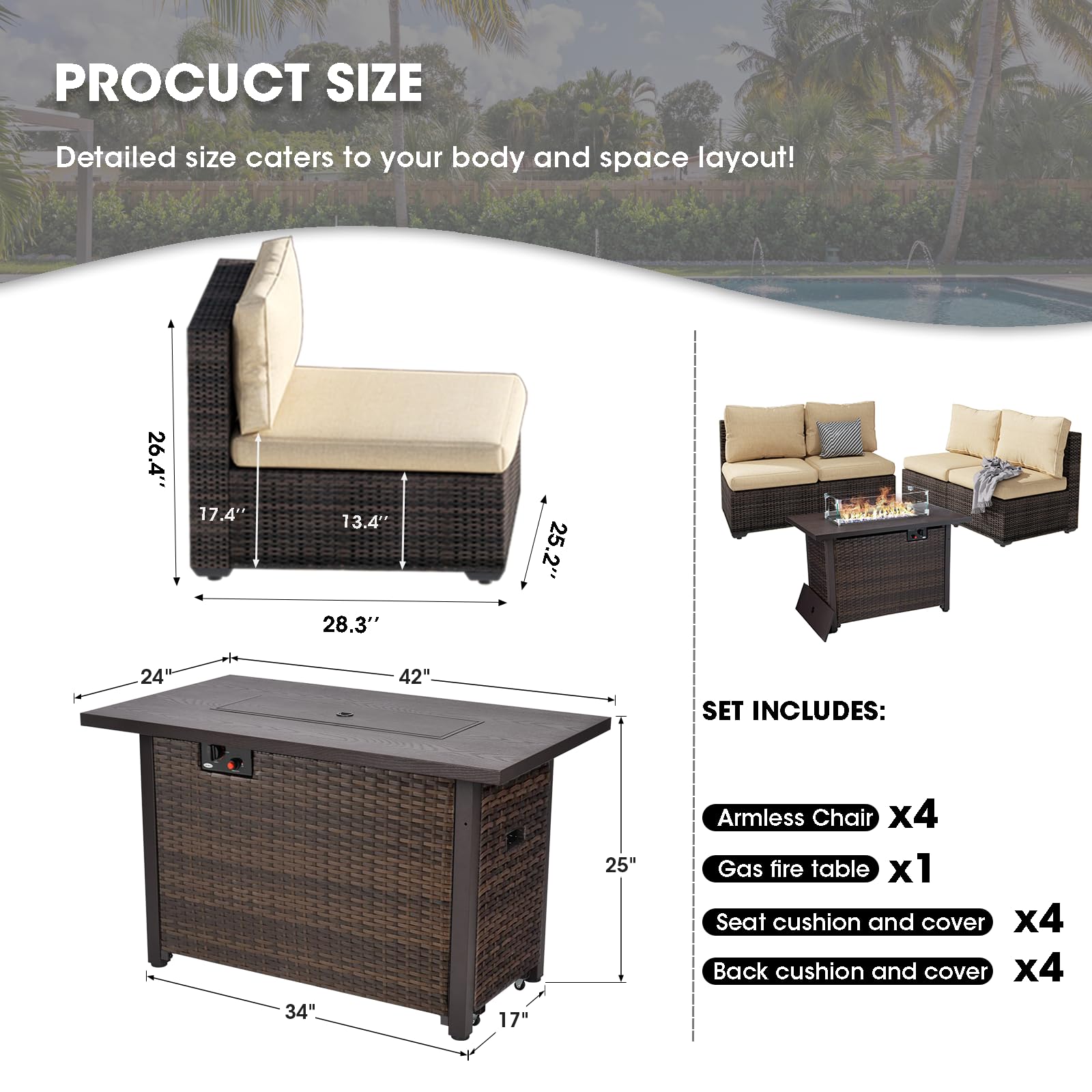 Grezone Patio Furniture Sets 6 Pieces Patio Sectional Outdoor Furniture Patio Sofa Chairs Set All Weather PE Rattan Wicker Couch Conversation Set with Thickened Cushions & Coffee Table
