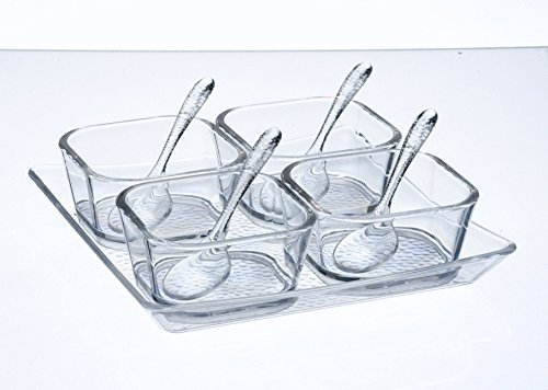 Lillian Tablesettings Clear Premium Acrylic Serving Set With Spoons (7.75" x 7.75" x 1", Pack of 6) - Perfect for Parties, Events, & Dining