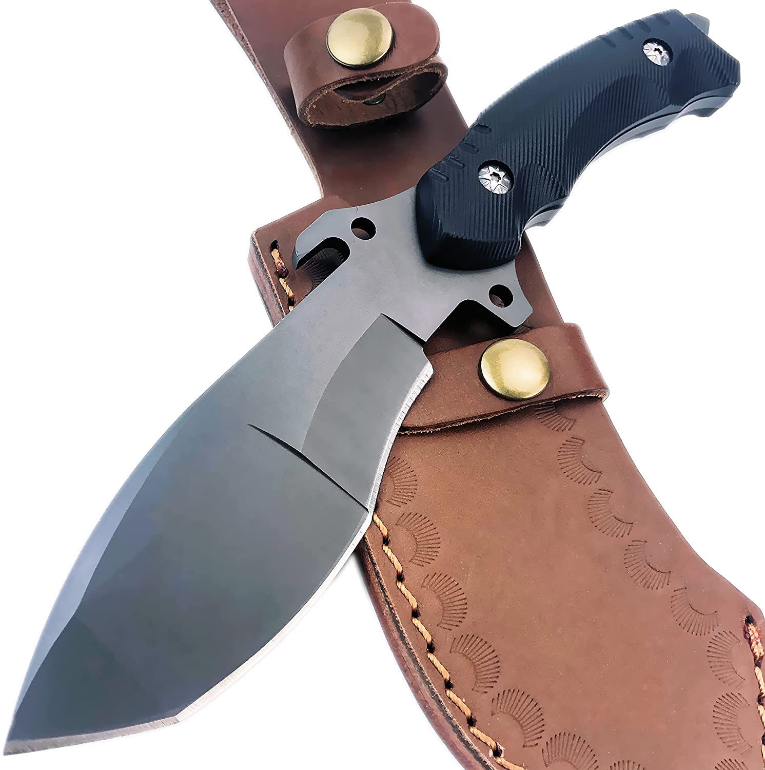 HOLYEDGE Outdoor Survival Tactical Gear Fixed Blade Knife G10 Handle 9.8-inch Wilderness Essential Hunting Camping Knives with Cowhide Sheath