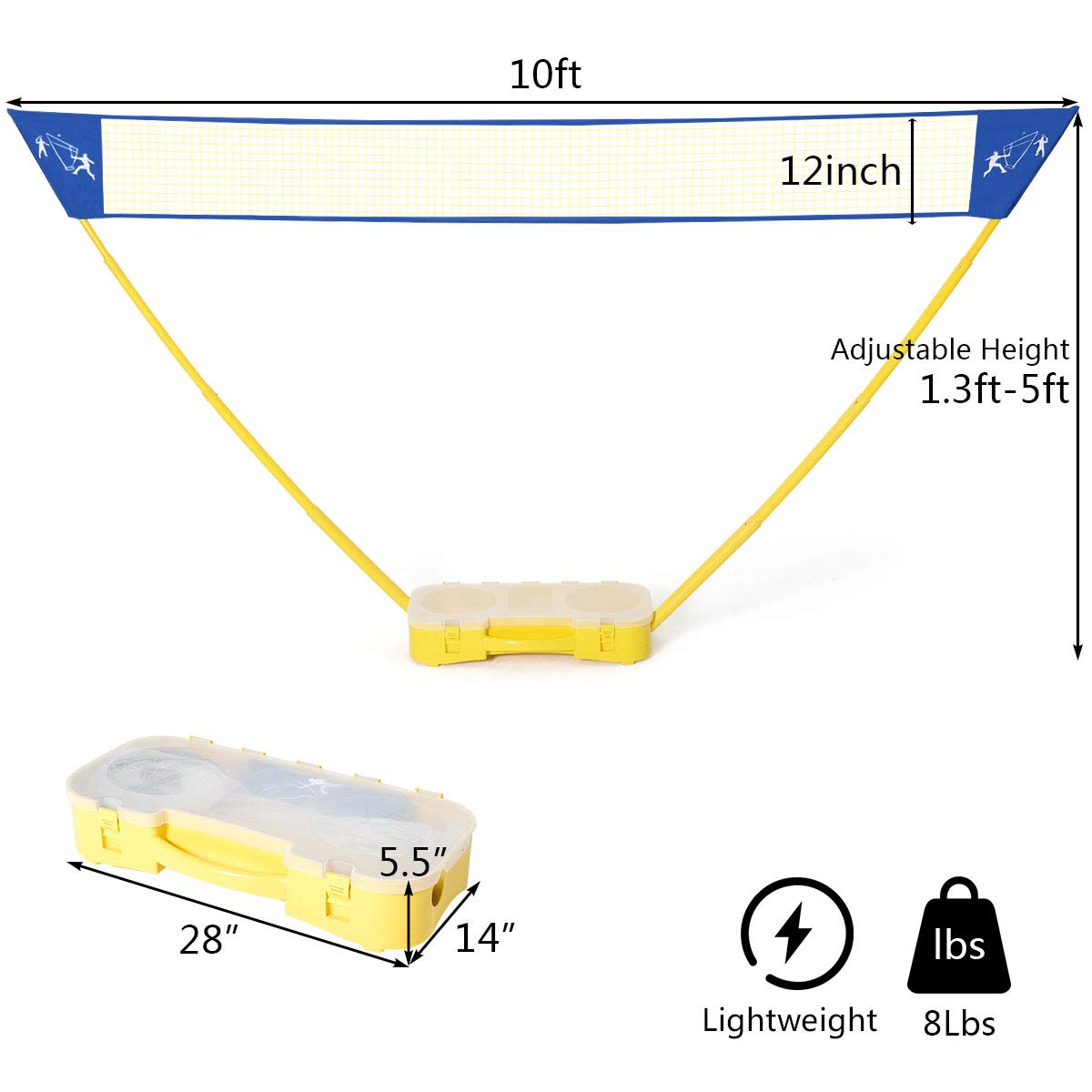 Goplus Portable Badminton Net Set, Volleyball Badminton Net with Storage Base, Rackets, Shuttlecocks, Freestanding Badminton Combo Set for Backyards, Beach, Family Outdoor Games (10FT- 4 Rackets)
