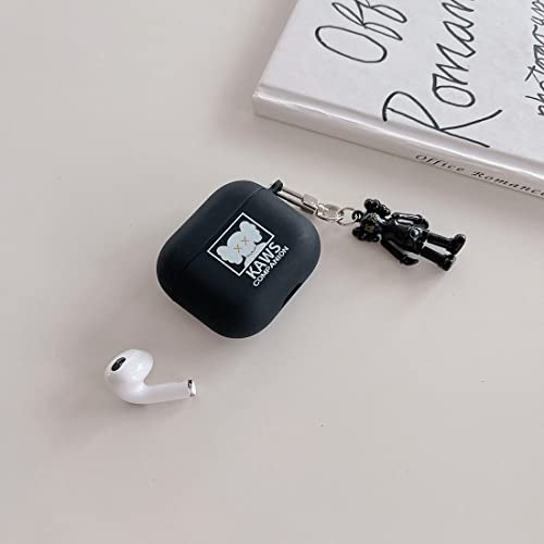 ZONOQX Compatible with AirPod 3 Case(2021),Fashion Frosted TPU Shockproof case with Funny Keychain for AirPod 3rd Generation Suitable for Men and Wome (3r Black face Bear)