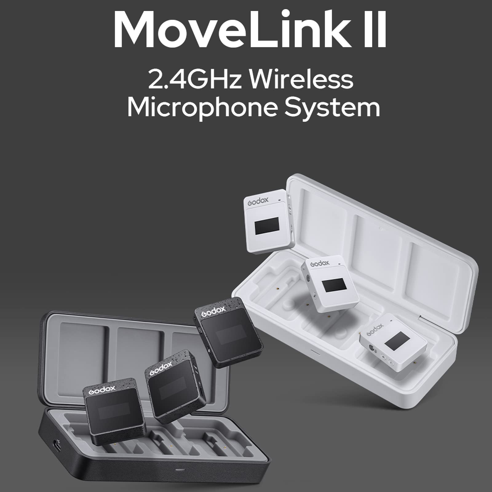 GODOX MoveLink M2 2.4GHz Wireless Microphone System for Vlogger,Youtuber,Speakers, Interviewer, Filmmaker and More. (M2)