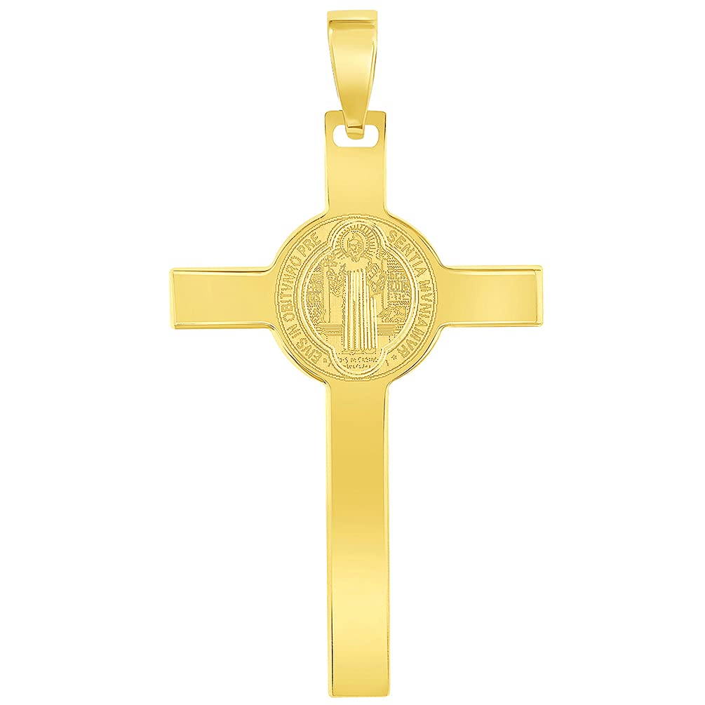 Jewelry America Solid 14k Yellow Gold St. Benedict Crucifix INRI Jesus Cross Pendant Necklace, 18"