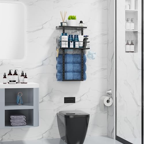 Johamoo Towel Racks for Bathroom, Bath Towel Holder with Shelf, Metal Wall Mounted Towel Storage for Small Bathroom