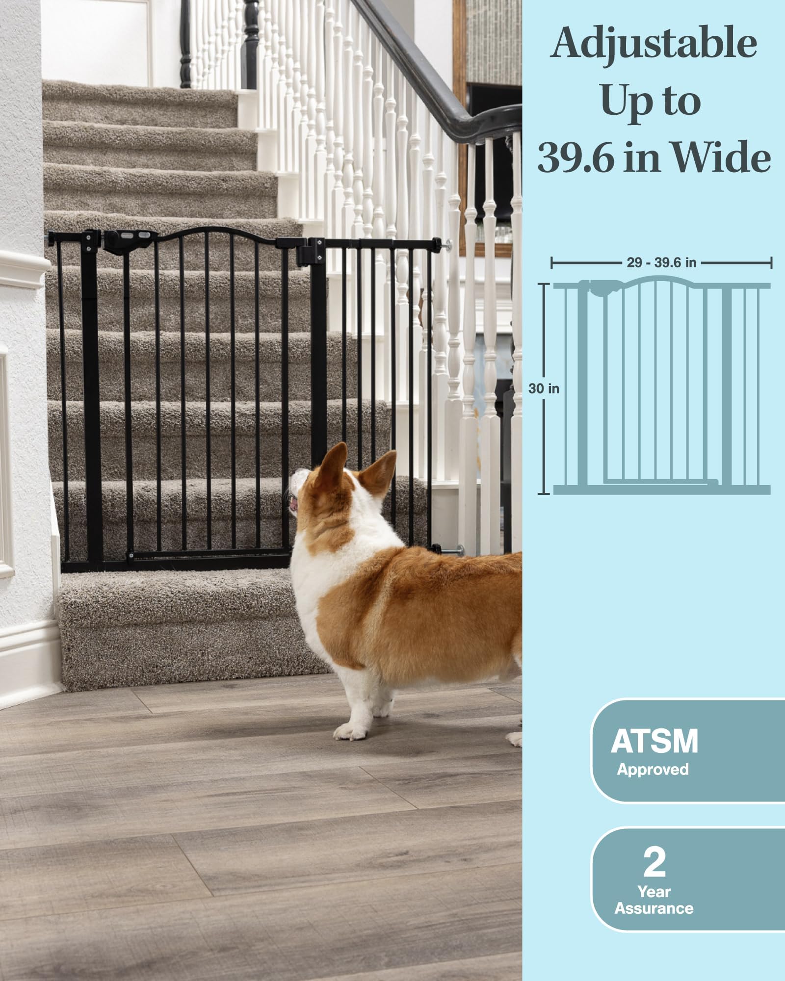 InnoTruth 39.6” Dog Gate for Stairs & Doorways, 30" Tall Baby Gate Pressure Mount Pet Gates, Easy Step Auto Close Both Sides Walk Thru Child Gate, Dual-Lock Safety Design and One-Hand Opening, Black