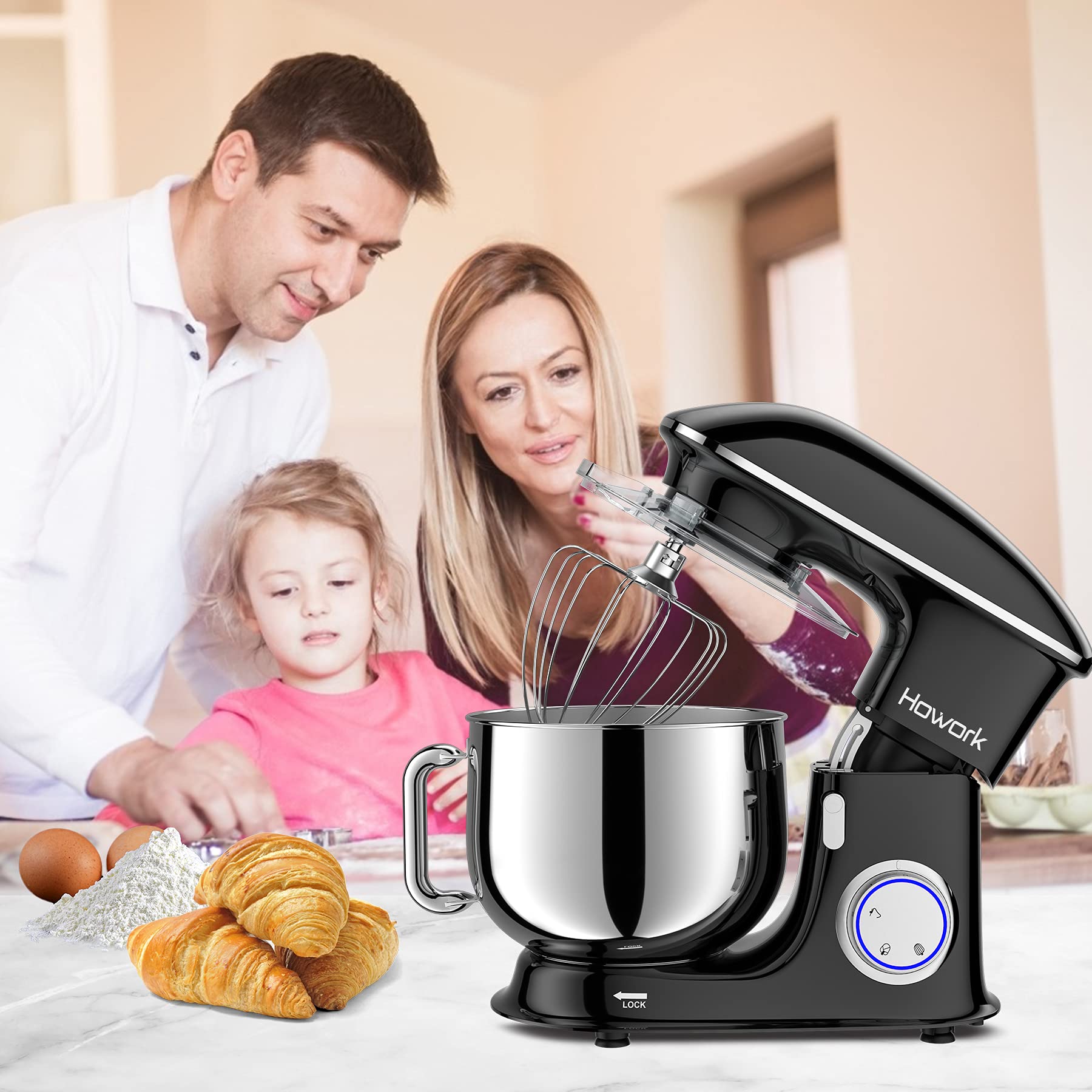 HOWORK 8.5QT Stand Mixer, 660W 6+P Speed Tilt-Head, Electric Kitchen Mixer With Dishwasher-Safe Dough Hook, Beater, Wire Whip & Pouring Shield (8.5 QT, Red)