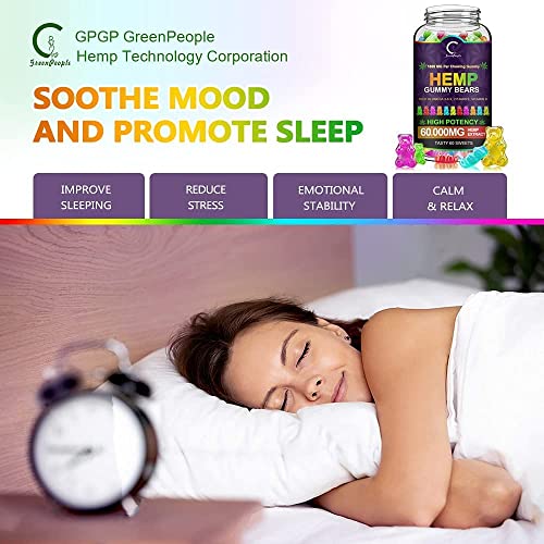 GPGP GreenPeople (3 Pack) Hemp Gummies 60,000mg Extra Strength, 100% Natural Hemp Oil Infused Bear Gummy, Promotes Focus Calm, Sleep and Calm Mood