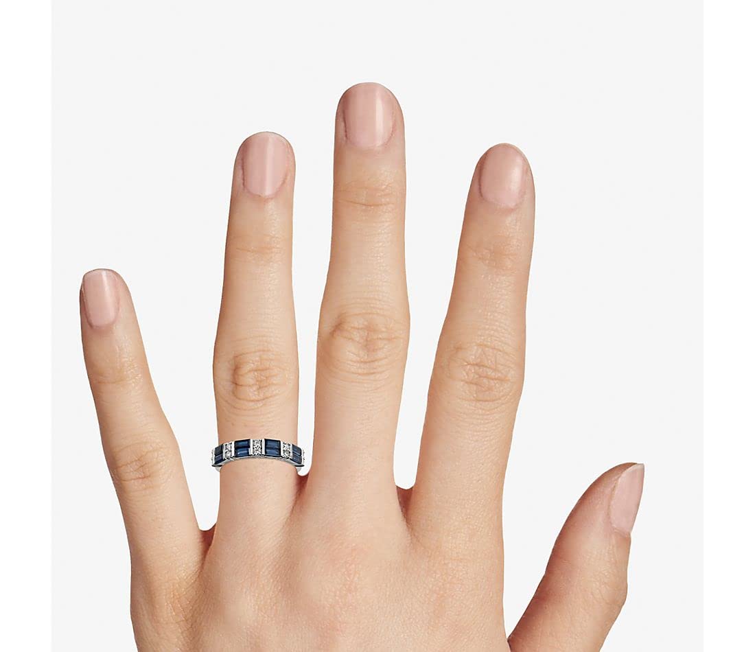 Jewelrygift 925 Sterling-Silver Half Eternity Ring Created-Blue Sapphire Gtone Mossanite Design Jewelry Gift for Women Ring US Ring Size : 9.5