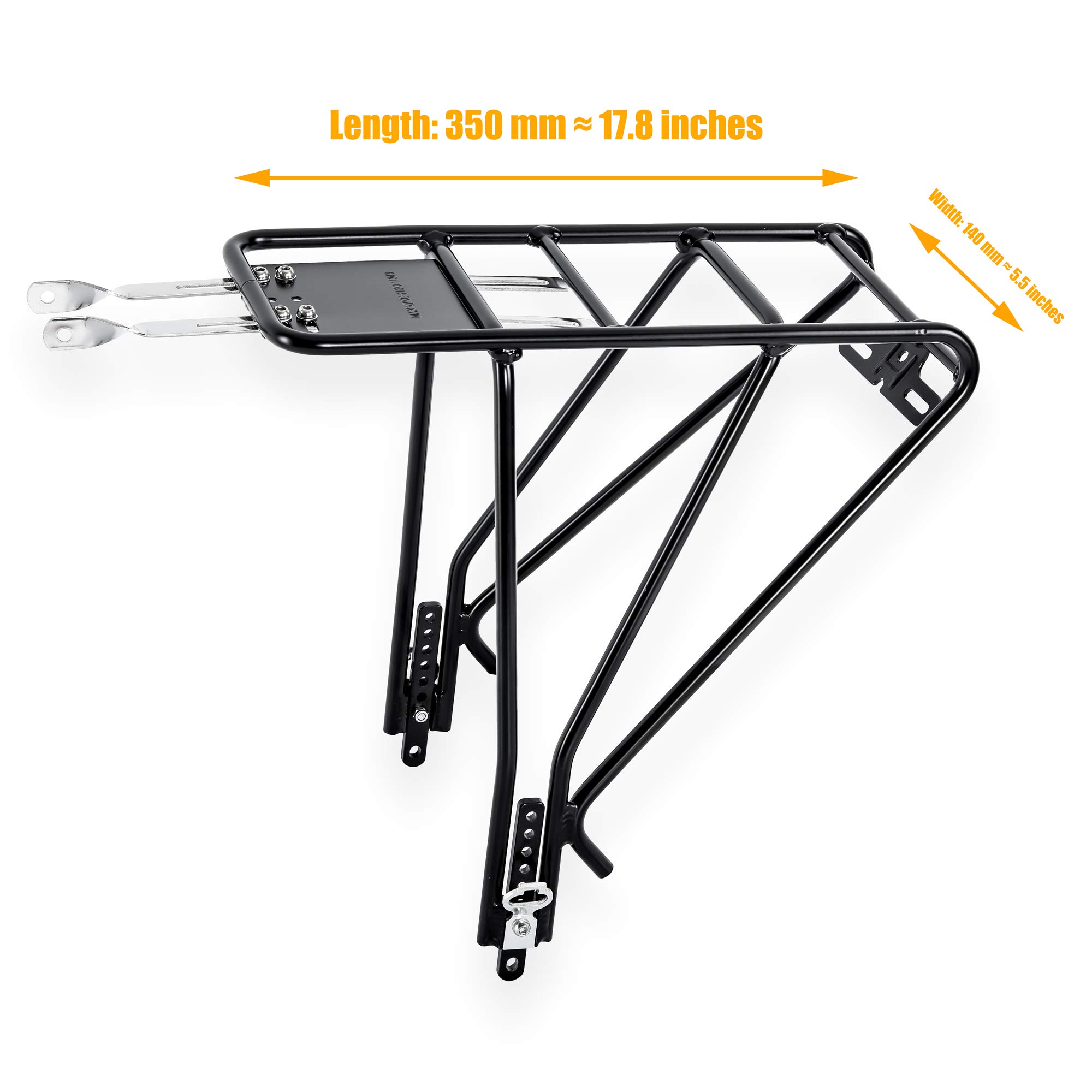 Great for Bikes Without Reserve Mounting Holes -Aluminum Rear Pannier Cargo Bicycle Rack Touring - for Disc & Non Disc Brake Road & Mountain Carrier - Heavy Duty Luggage Bag Max Load 60 lbs