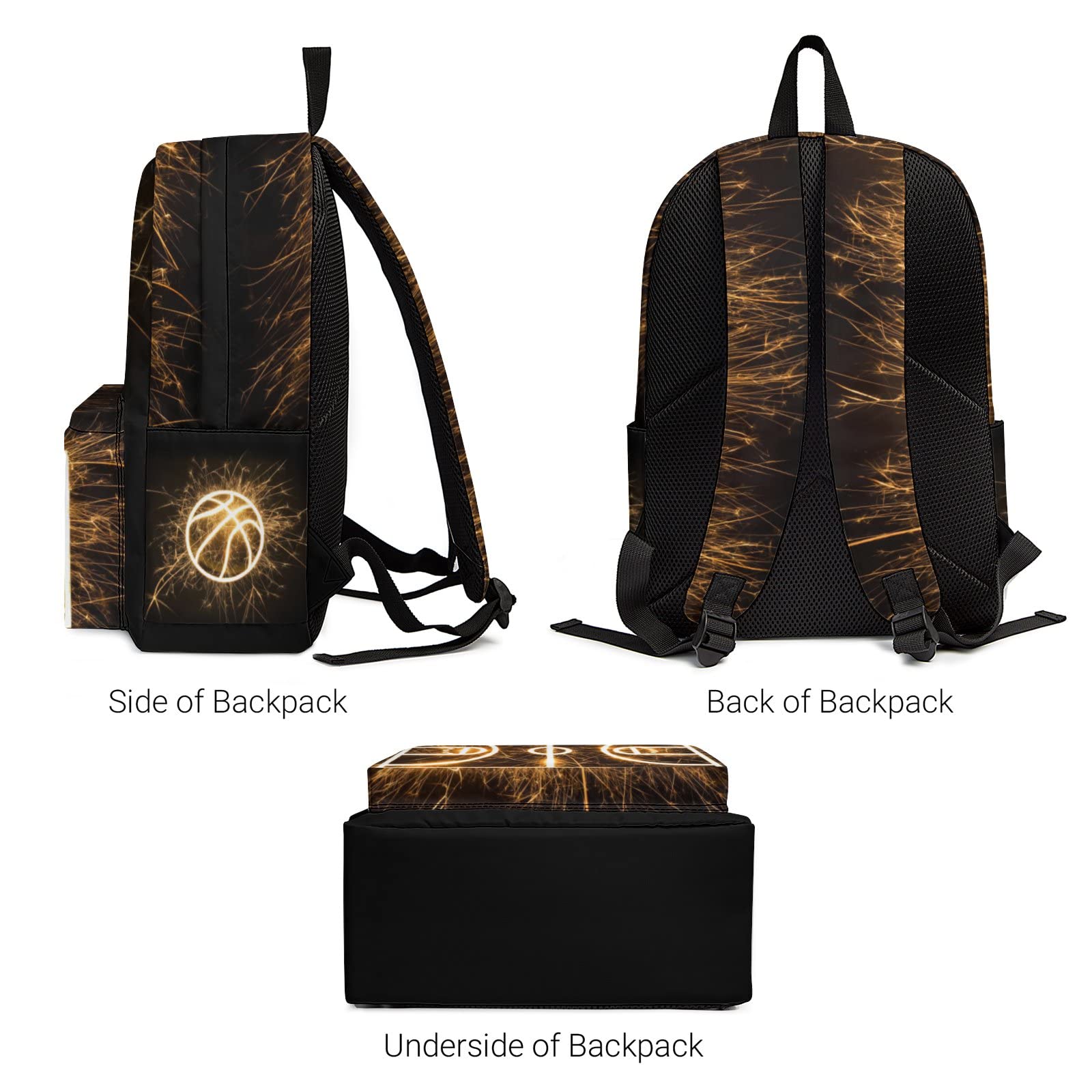 Gsobvpe Backpack for Boys & Girls, Lightweight 17 Inch Bookbag with Bottle Side Pockets for Picnic, Camping (BP-basketball)