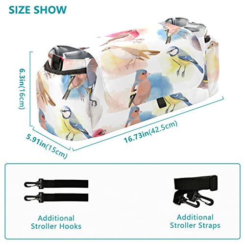 Kigai Ink Bird Baby Stroller Organizer with Cup Holders, Secure Hooks Accessories Adjustable Strap Stroller Bag for Bottle, Diaper, Phone, Toys, Baby Items