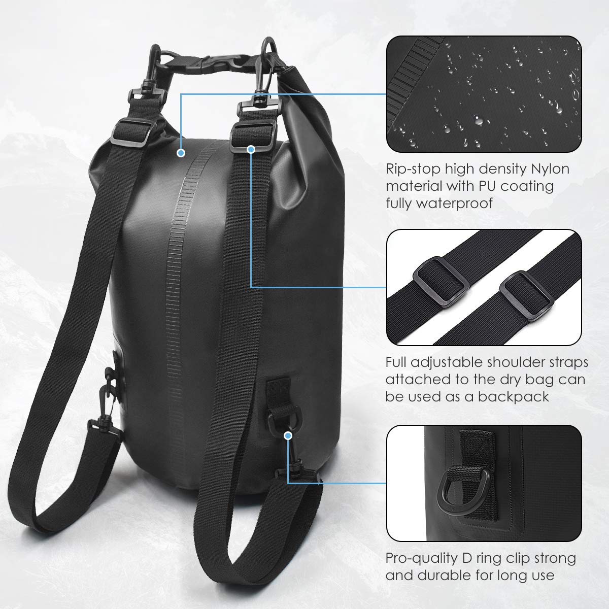 Grassman Waterproof Dry Bag, Backpack PVC Dry Storage Bag with shoulder straps, 3 Packs 5L/10L/20L dry Bags for Camping, Swimming, Boating, Kayaking