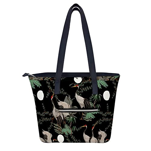 Japanese White Cranes Women's Tote Bag PU Leather Shoulder Bag Handbags Purse For Work Shopping Travel