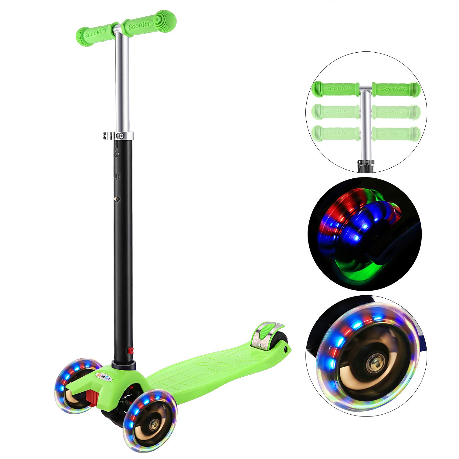 Hikole Scooter for Kids with 3 LED Wheels β Adjustable Height, Lean to Steer Design, 3 Wheels Kick Scooter for Girls & Boys 3-12 Years Old