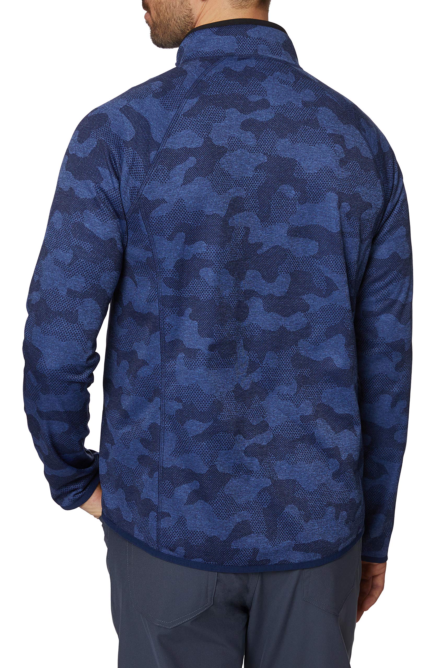 Hickey Freeman Men's Camo Jacquard Quarter Zip, Navy, Large