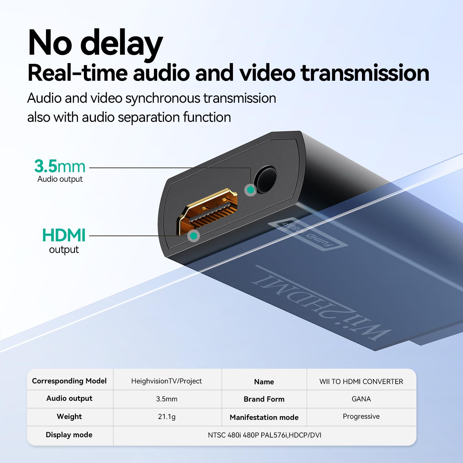 GANA Wii to hdmi Converter, wii to hdmi Adapter, wii to hdmi1080p 720p Connector Output Video & 3.5mm Audio - Supports All Wii Display Modes