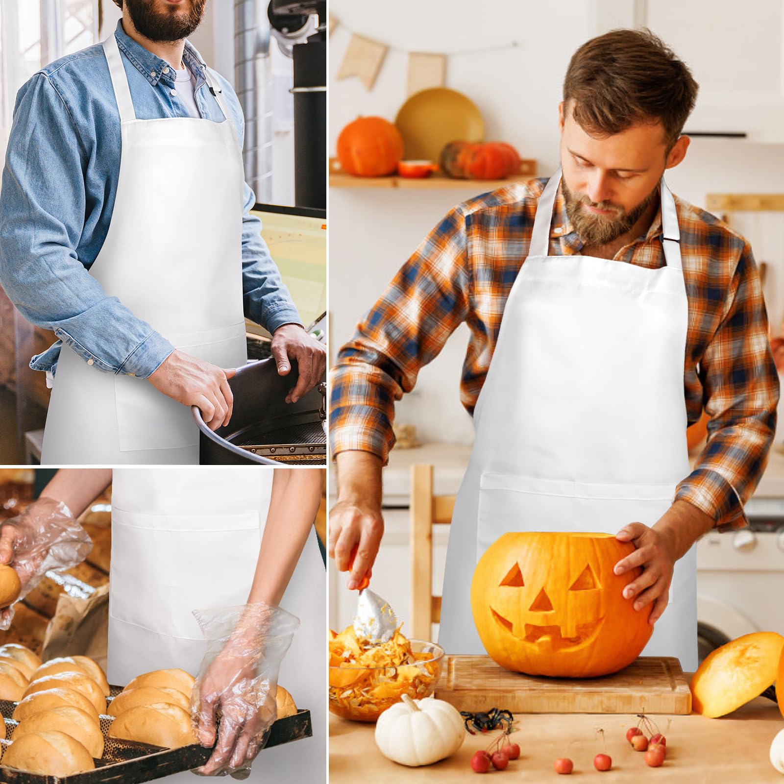 NLUS Extra Large Aprons for Men, Adjustable White Chef Apron for Men Kitchen Cooking Aprons for Women with 2 Pockets, Water & Oil Resistant - 1 PACK