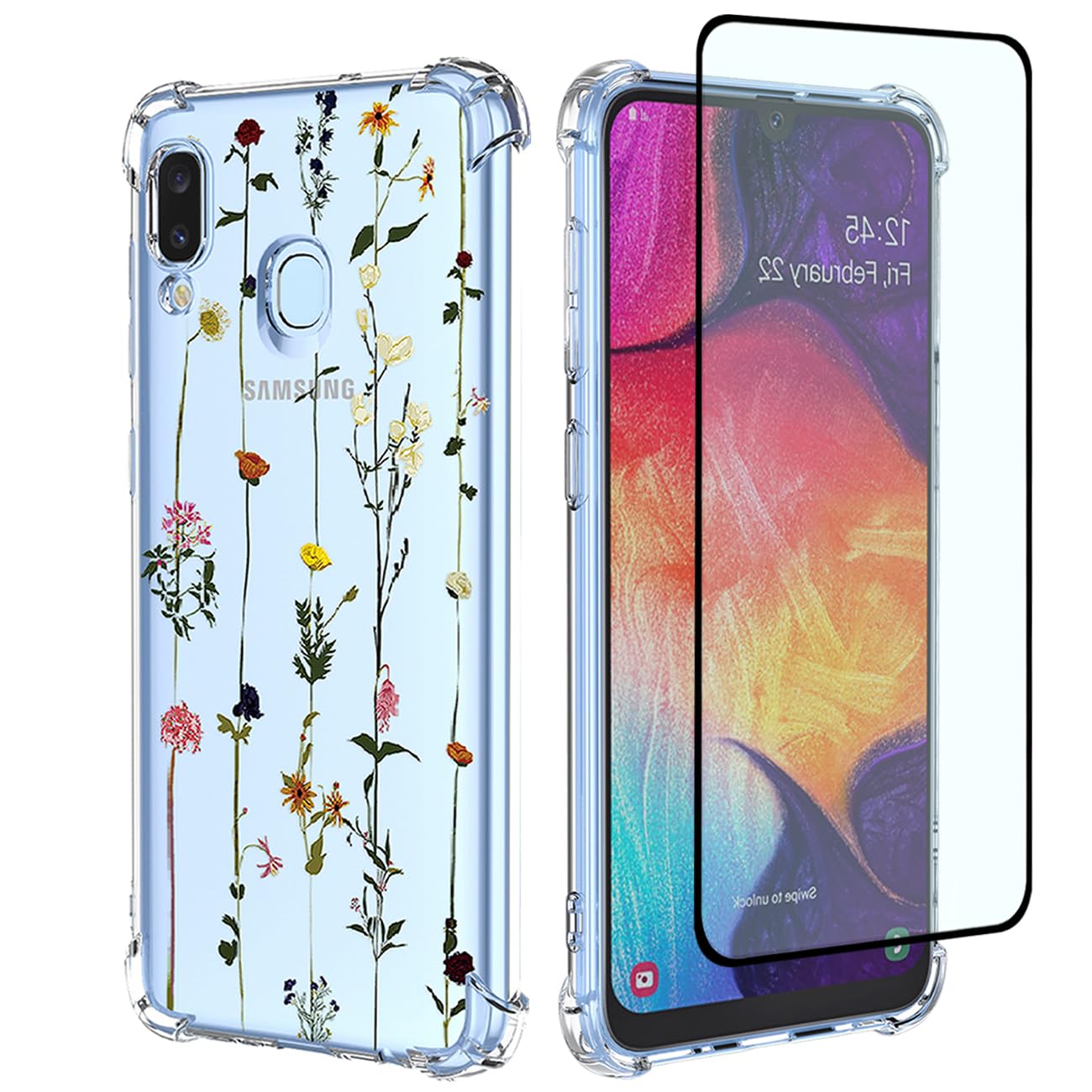 GTBDEKI Phone Case for Galaxy A40 Case,Samsung A40 SM-A405F Case with Screen Protector, Clear Case with Flower Garden Patterns Protective Phone Cover for Samsung Galaxy A40 Floral Garden