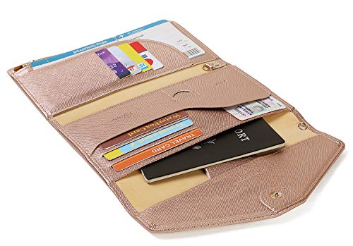 ZOPPEN Passport Holder for Women Travel Wallet Rfid Blocking Passport Cover Document Organizer Strap Ver.5, 07 Rose Gold