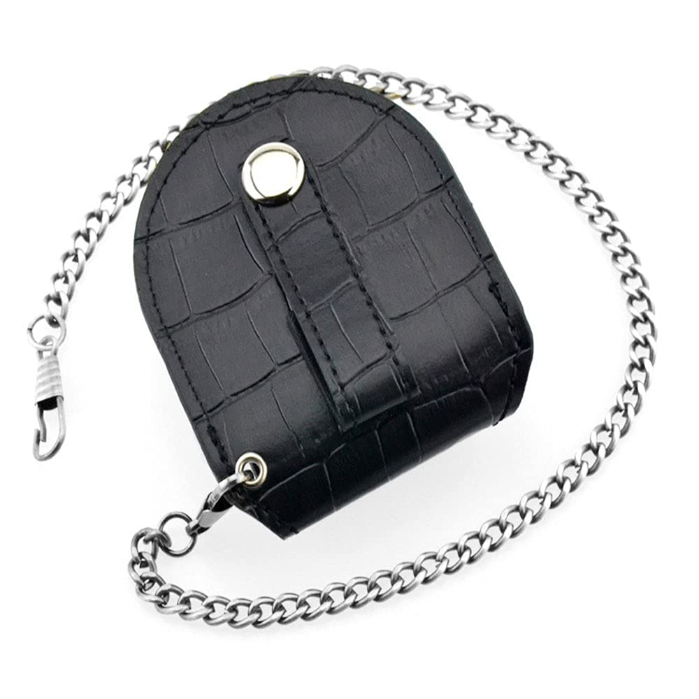 KAEVUD Pocket Watch Leather Case Slub Pattern Protector Holder Display Waist Bag Belt Timepiece Pouch Accessories 47 mm with Chain for Men