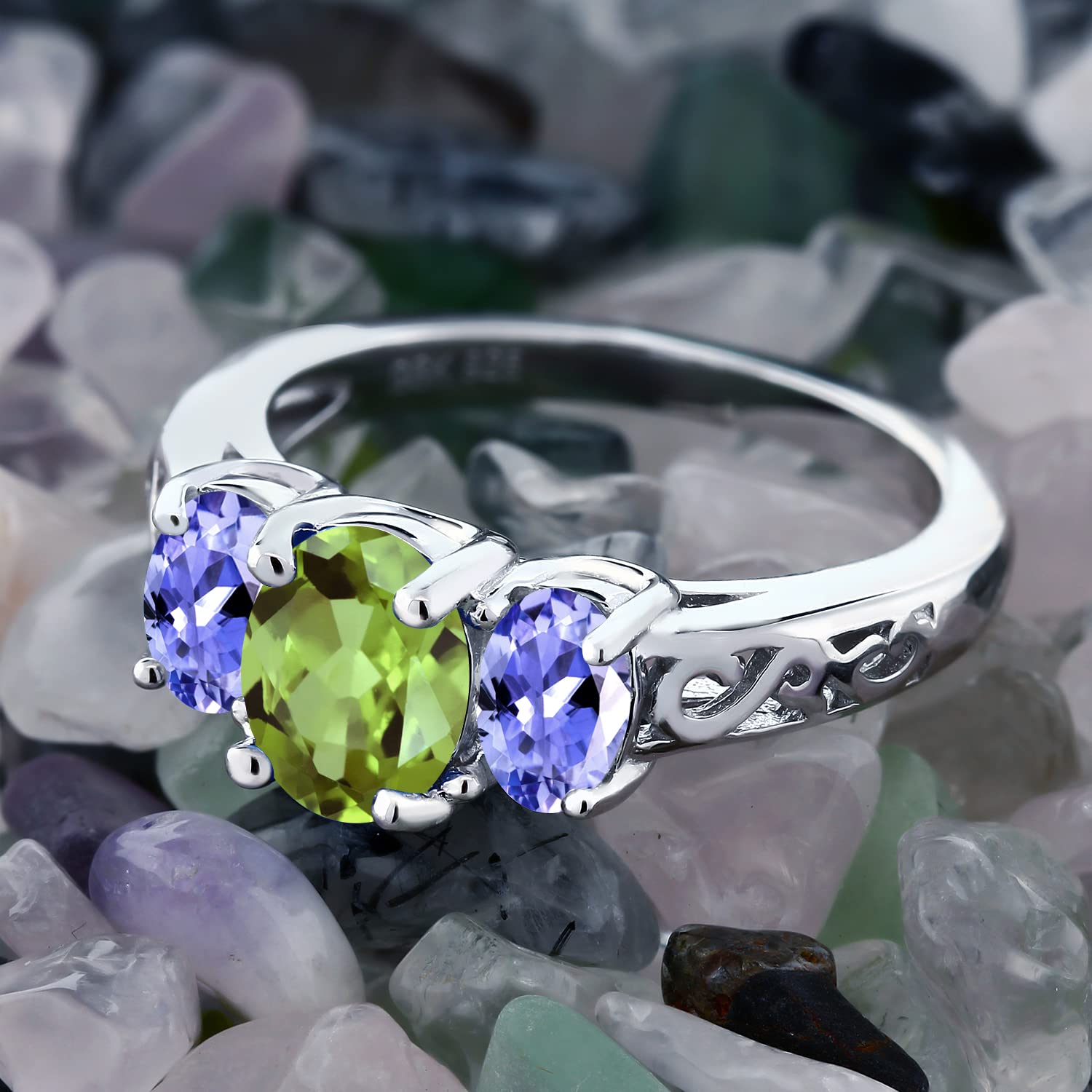 Gem Stone King 925 Sterling Silver Customized and Personalized Engagement Promise 3 Gemstone Birthstone Name Engraved Couple Mother's Ring For Women (Size 8)