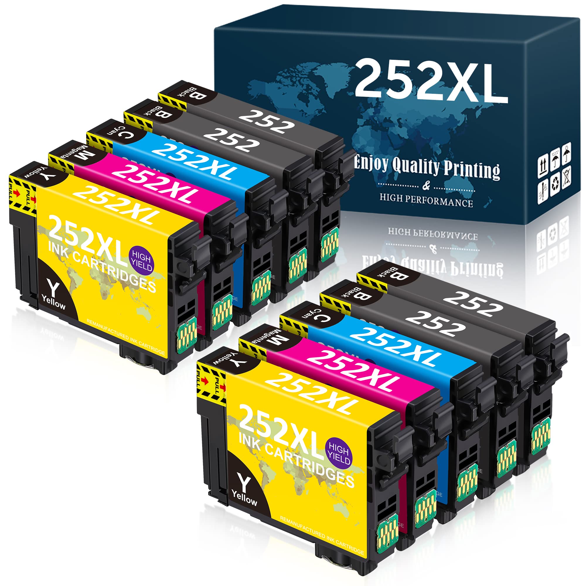 GSGSC T252xl Remanufactured Ink Cartridge Replacement for Epson 252XL 252 XL T252 T252XL to use with Workforce WF-3640 WF-3620 WF-7110 WF-7710 WF-7720 Printer (4BK, 2C, 2M, 2Y) 1