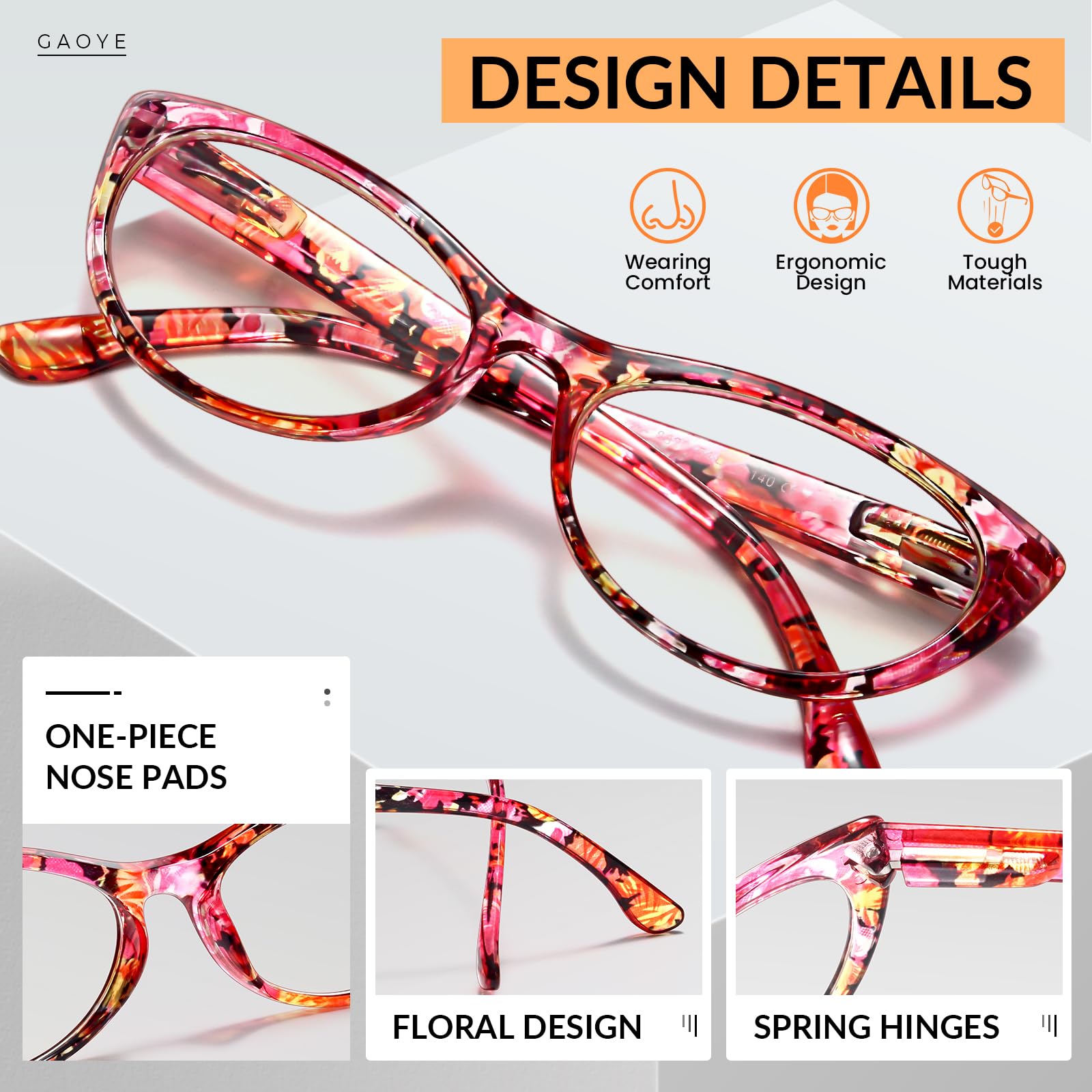 Gaoye 6 Pack Reading Glasses for Women Computer Blue Light Blocking Stylish Cat Eye Readers Anti Eye Strain with Spring Hinge (G1 6-pack mix, 1.50, multiplier_x)