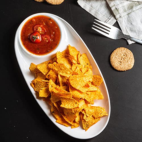 XINLTC 13 inch Ceramic Chip & Dip Platter, Oval Chip and Dip Serving Dish, Divided Serving Platter Perfect for Appetizer, Dessert, Guacamole, Hummus, Veggies, Candy and Snacks-2 pack