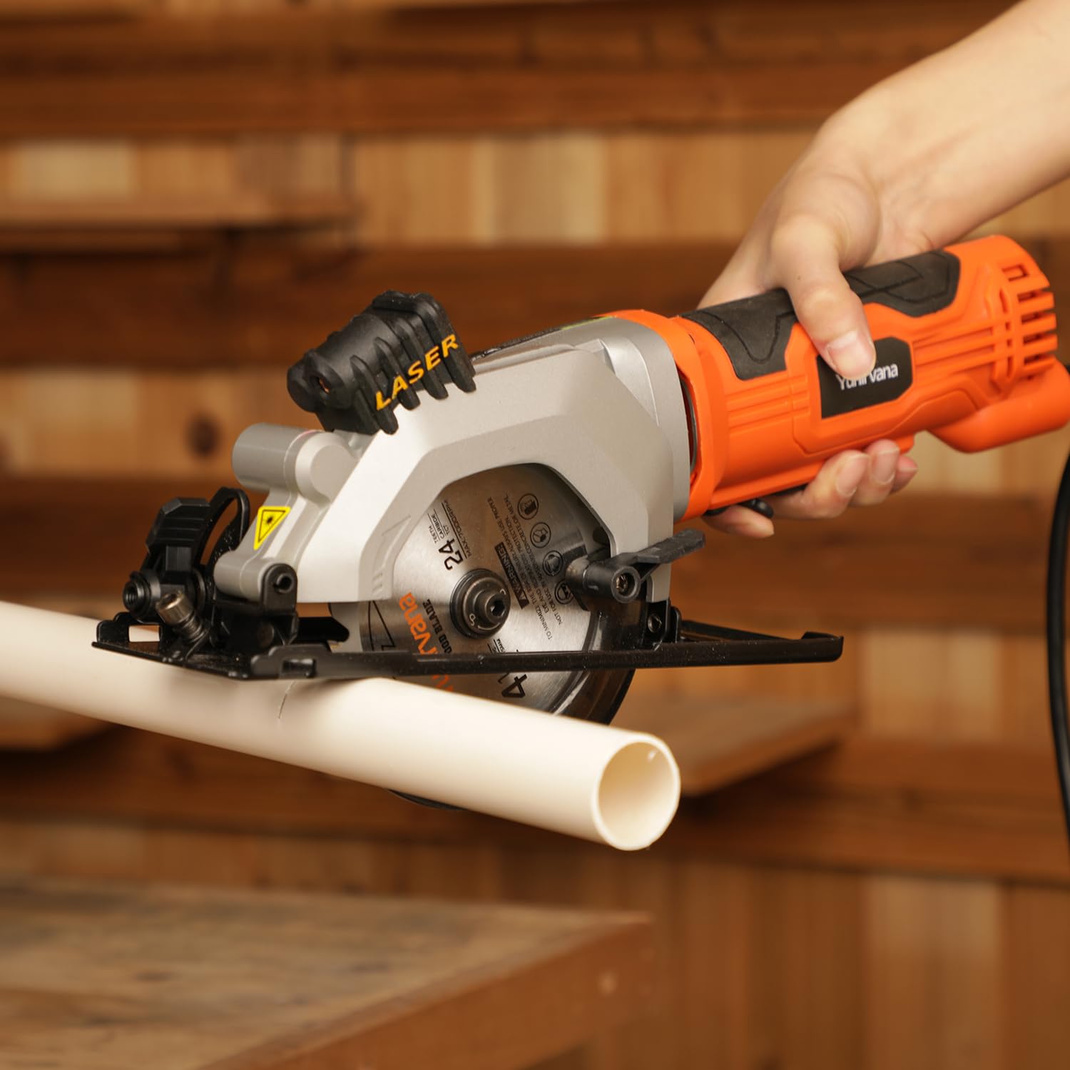 Yunirvana 4Amp 3500RPM Mini Circular Saw with Laser Guide, Vacuum Adapter, Blade Wrench and Rip Guide, Max. Cutting Depth1-5/8"(90°), 1-1/10"(45°)Compact Saw with 2 pcs 4-1/2" 24T TCT Blades