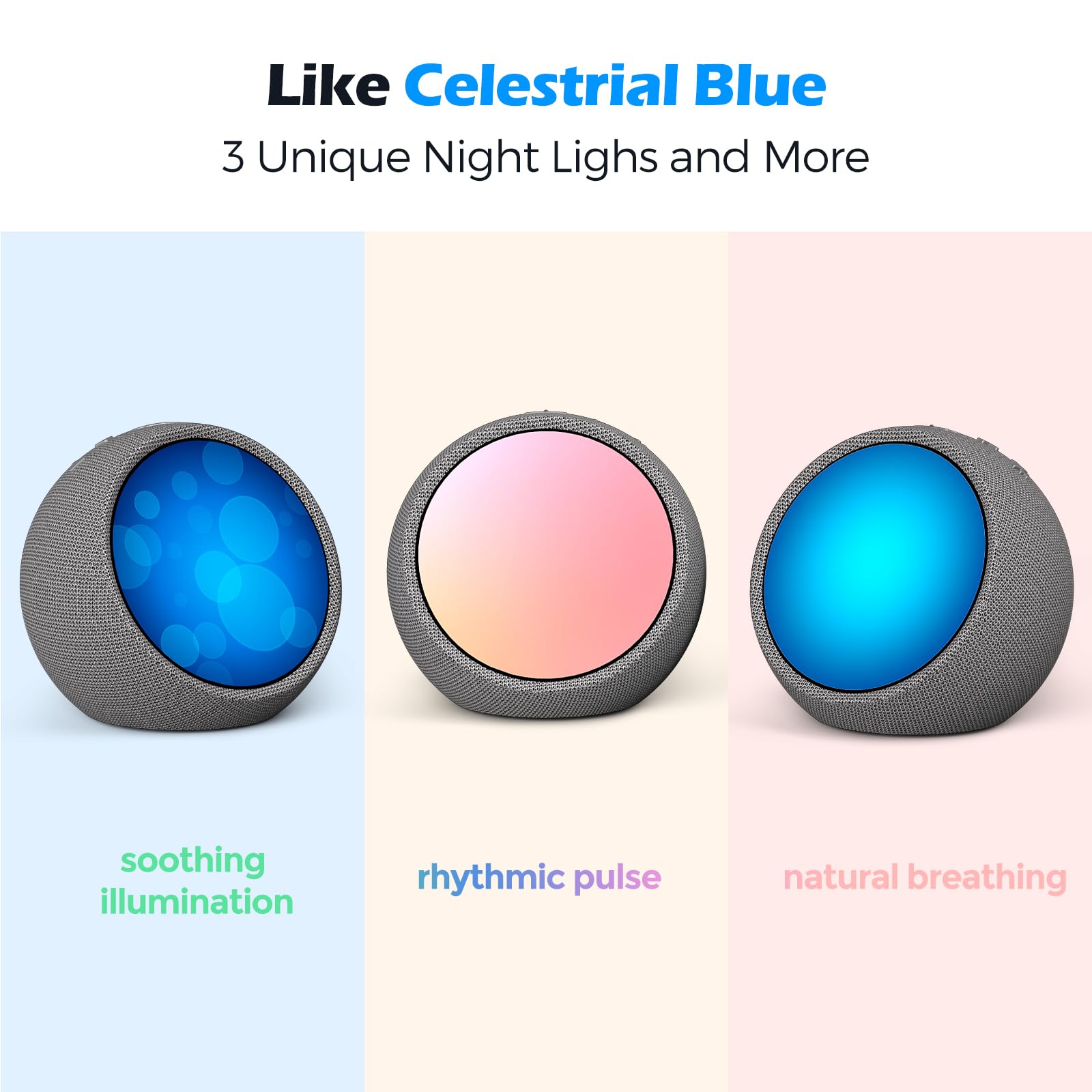 Housbay White Noise Sound Machine with Night Light, Nature Sounds, Breathing Light, Round Screen Glow with Music, Auto-Off Timer, Sleep Noise Machine for Sleeping, Adults, Kids & Baby - Fabric