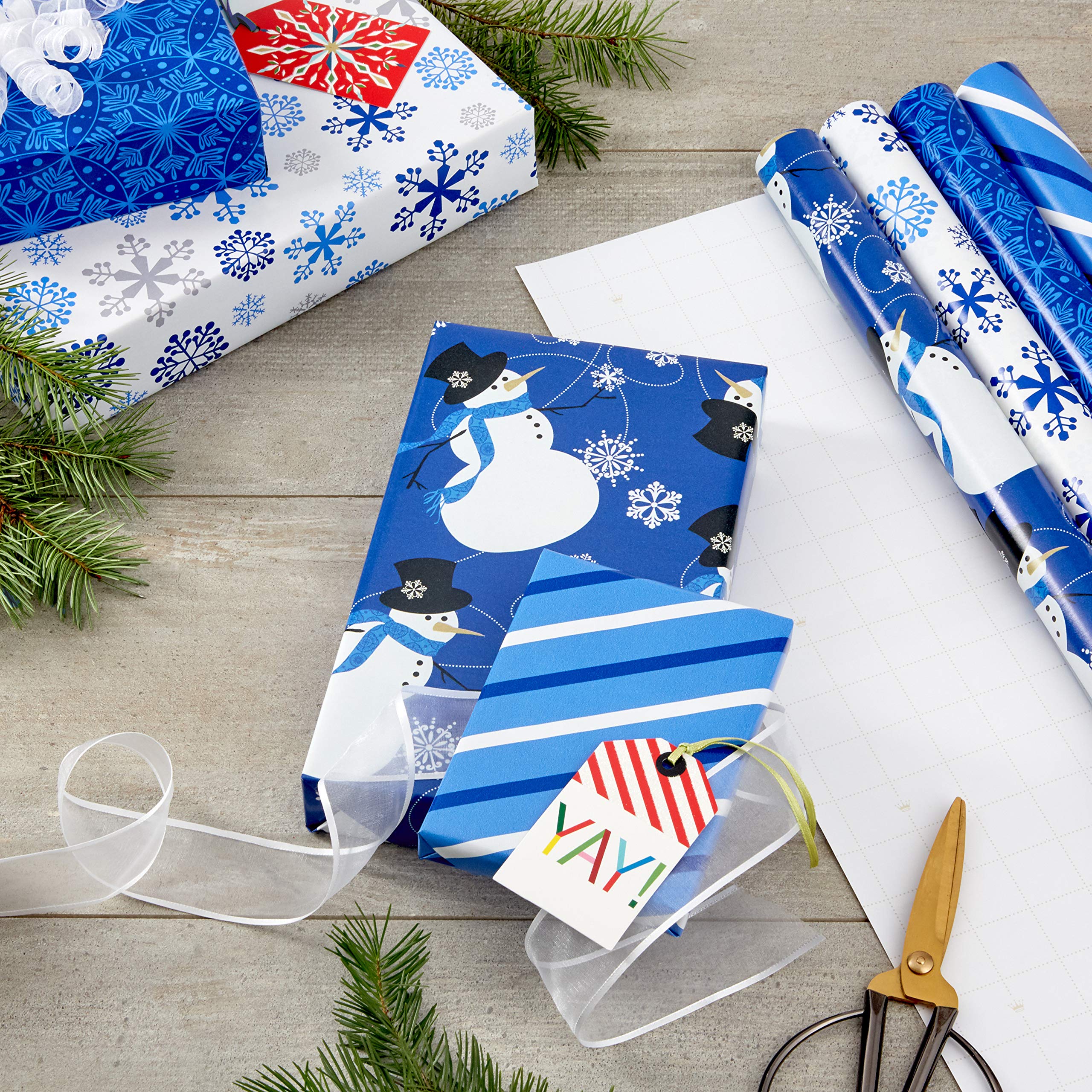 Hallmark Image Arts Christmas Wrapping Paper with Cut Lines on Reverse, Festive Fun (Pack of 4, 120 sq. ft. ttl)