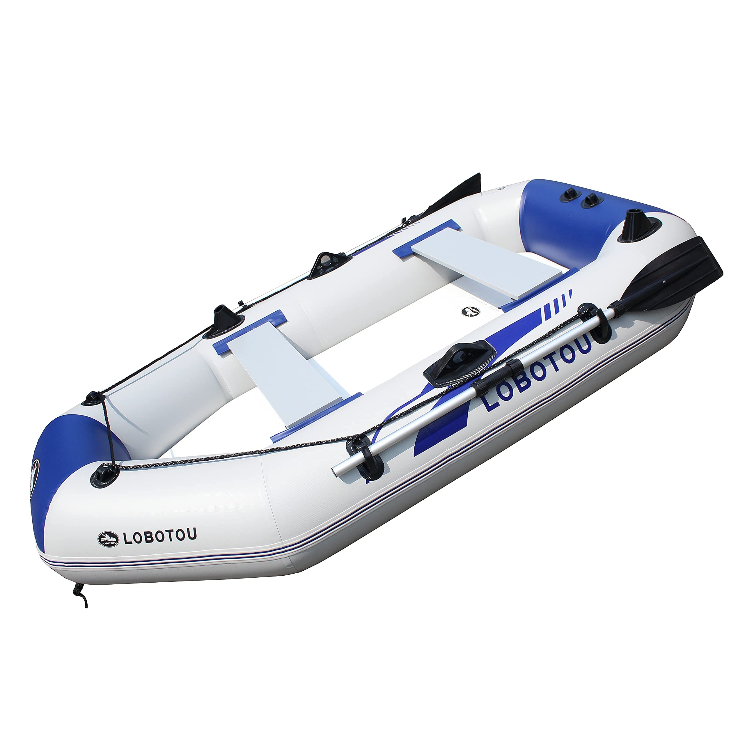 Inflatable Boat Set 2-3 Person Thickened Fishing Boat Hard Inner Bottom Floor Boat with 3 Separate Air Chambers