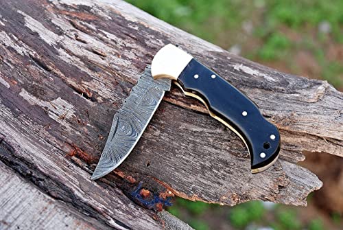 Handmade Damascus Steel Pocket Knife & Knife Sharpener