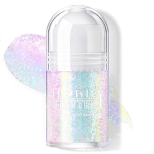 HOSAILY Roll-on Holographic Body Glitter Gel for Body Face Hair, Chameleon Color Changing Glitter Gel Under Light, Chunky Mermaid Sequins Festival Party Body Shimmer Glitter Makeup (8# Sparkling Pink)