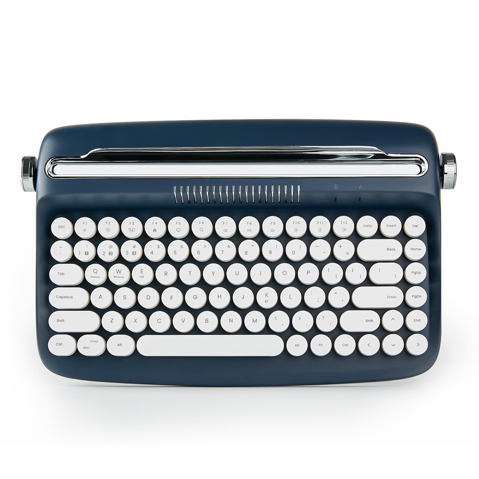 YUNZII ACTTO B303 Wireless Keyboard, Retro Bluetooth Aesthetic Typewriter Style Keyboard with Integrated Stand for Multi-Device (B303, Midnight)