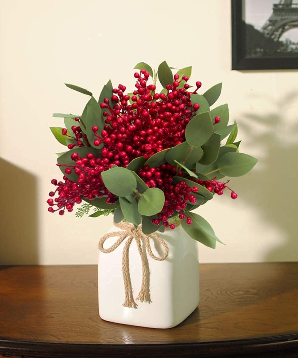 GREENTIME 16 Pack Artificial Red Berry Stems Holly for Christmas Tree Decorations for Crafts, Holiday and Home Decor
