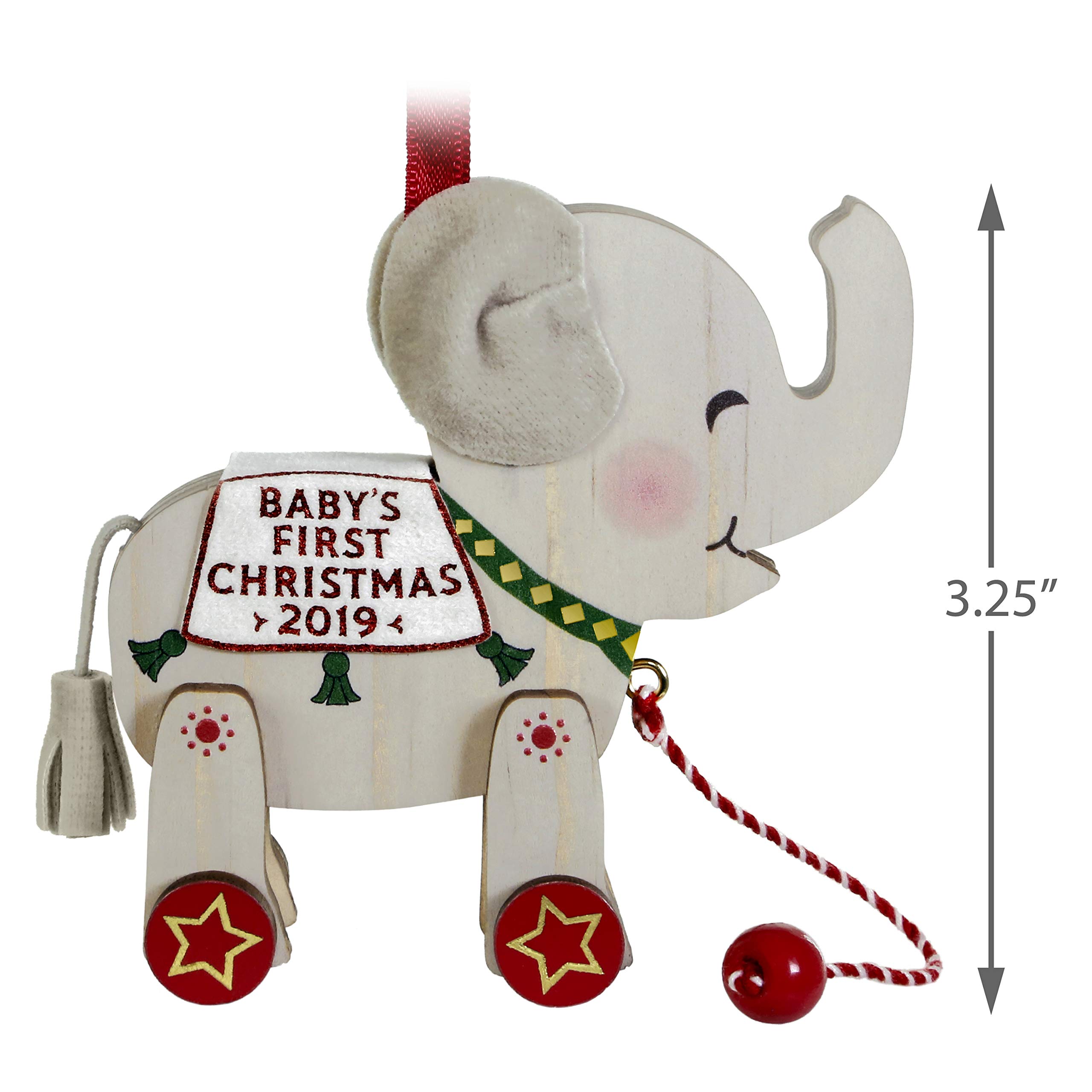 Hallmark Keepsake Christmas Ornament 2019 Year Dated, Baby’s First Christmas Elephant Pull Toy, Wood